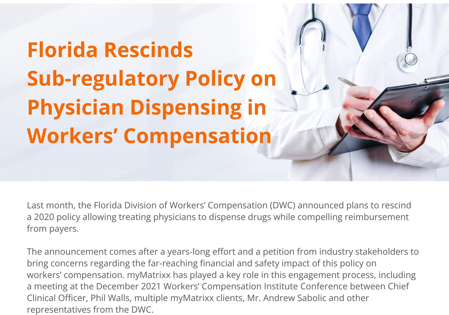 New Florida Dispensing Rules in Workers' Comp | myMatrixx